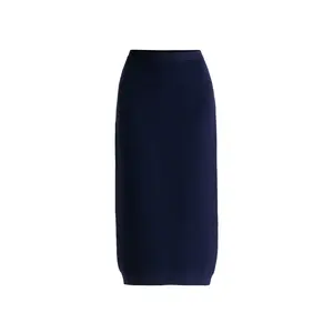 PAISIE Ribbed Midi Skirt In Navy - Blue