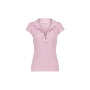 MARIANNE BY MARIE JORDANE Ribbed Polo Shirt With Cap Sleeves - Purple