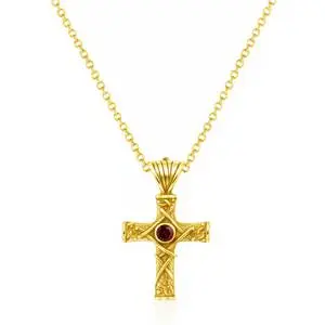 UNALOE Gold / Red Harmony Cross Necklace With Ruby In Gold Vermeil - Gold/red