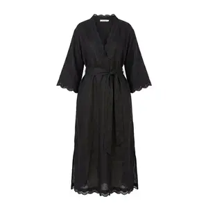 Adrift Clothing Tia Linen Tunic Dress In Lace - Black