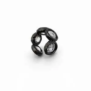 JAGGED HALO JEWELRY Crown Crystal Ear Cuff Rhodium - Black