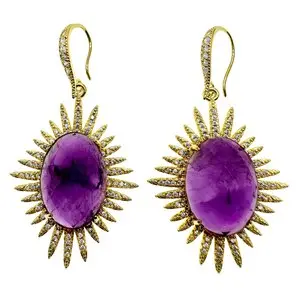 FARRA Oval Amethyst Dangle Statet Earrings - Purple