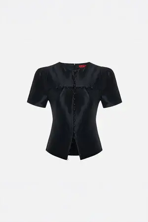 PCFG Party Edit Front Closure Top With Hook-and-eye Detail - Black