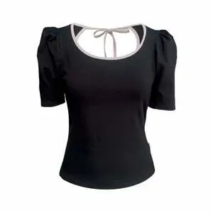 FROCK TALES Belle Top With Scoop Neck And Tie Detail - Black/silver