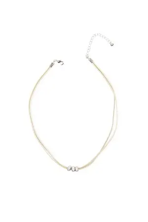 Saachi Metallic Taupe Leather Choker With Crystal - Silver