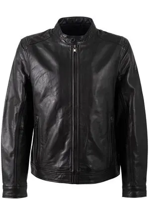 Mauritius Leather Jacket Snap Collar Occer - Black