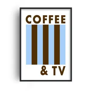 FANCLUB Blue / Brown Coffee And Tv Retro Music Giclée Art Print - Blue/brown