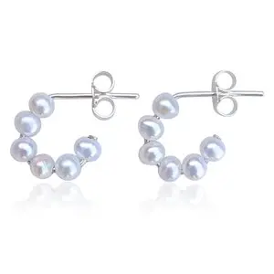 KIRI & BELLE Celia Pearl Stud Hoop Sterling Earrings - Silver