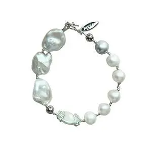 FARRA Freshwater Pearl Rhinestone Bracelet - White