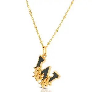 KASUN LONDON Plated W Initial Necklace With Green Marble - Gold