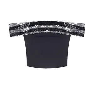 MADEBYZA Off The Shoulder Sequinned Top - Black