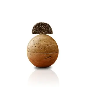 MARLETH Neutrals / Natural Travertine Stone Decorative Sculpture – Sphere & Bronze Accent - Brown