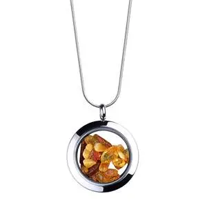 MY LITTLE NATURE Silver Tone Necklace With Natural Amber Gemstones - Silver/yellow
