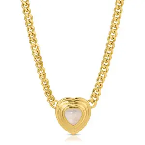 GLAMROCKS JEWELRY Heart Of Stone Curb Link Necklace Moonstone - Gold