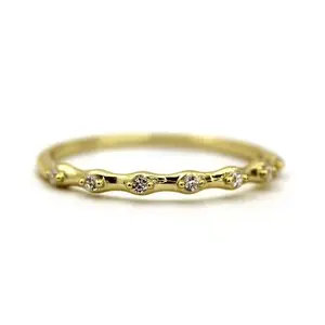VICSTONENYC FINE JEWELRY Unique Eternity Diamond Settings Hammered Textured Yellow Ring - Gold