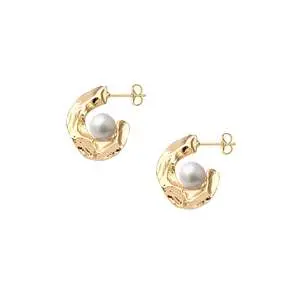 ADRIANA PAPPAS DESIGNS Mini Hammered Pearl Hoops - Yellow
