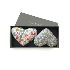 LIME TREE DESIGN Love Heart Box Of Two Lavender Hearts Made With Liberty Fabric - Grey