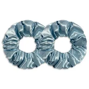 6FIFTYTWO® Blue / White Pure Mulberry Classic Silk Scrunchies Baby Blue - Blue/white