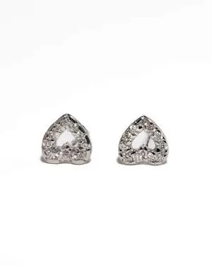 BELINDA JEWELZ Diamond Pave Heart Studs - Silver