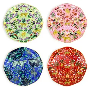 JESSIE ZHAO NEW YORK Leopards Forest Salad Plates, Set Of Four - White/yellow