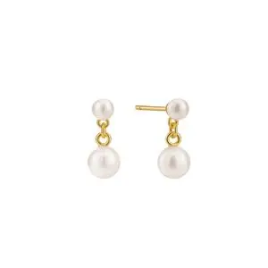 VANCHI Double Freshwater Pearl Drop Stud Earrings - Gold
