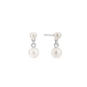 VANCHI Double Freshwater Pearl Drop Stud Earrings - Silver