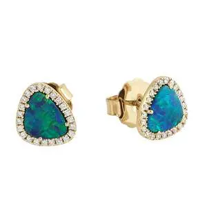 ARTISAN Opal Doublet & Diamond Stud Earrings In 14k Gold - Yellow