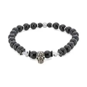 EBRU JEWELRY Black / Silver Courage Black Onyx Skull Bracelet Black - Black/silver