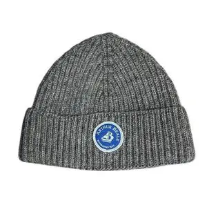 ARTHUR BEALE Neutrals Badge Beanie Hat Dark Natural - Grey