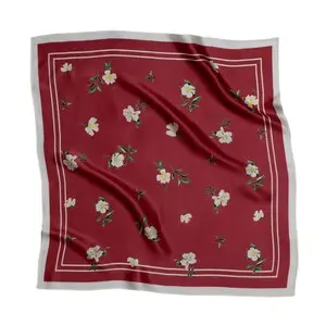 RAINSISTERS Small Floral Print Natural Silk Scarf - Red