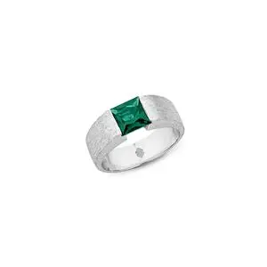 SALLY SKOUFIS Silver / Green Anima Ring With Natural Emerald In Brushed Sterling Silver - Silver/green