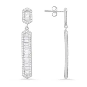 KYLIE HARPER Baguette Diamond Cz Dangling Bar Earrings In Sterling