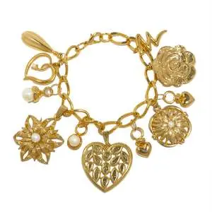CARAMEL VINTAGE JEWELLERY Vintage Plated Rose Charm Bracelet - Gold