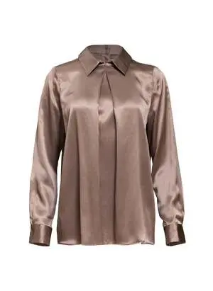 HELENE GALWAS Neutrals/ Helga Taupe Silk Blouse