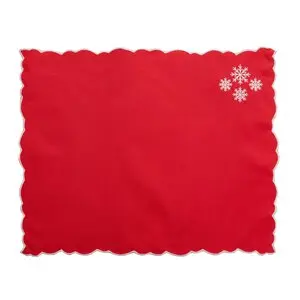 KM HOME COLLECTION Snowflake Embroidery Cotton Placemats Set Of 2 - Red