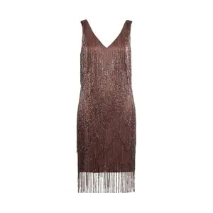 ROSE & NANCY Sara Chocolate Beaded Fringe Mini Dress - Brown