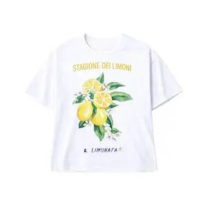 YUMI Retro Relaxed Lemon Print Cotton T Shirt - White