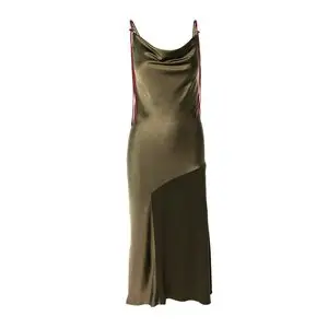 SILVIA SERBAN Khaki & Burgundy Double-sided Viscose Midi Dress - Red/green
