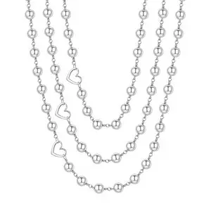 REJECTED HEARTS CLUB Hematite Bead Layered Heart Necklace With Magnetic Clasp - Silver