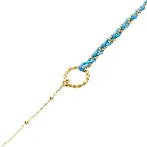 SPERO LONDON Handmade Rope Braided Sterling Silver Beaded Chain Bracelet Dark - Blue