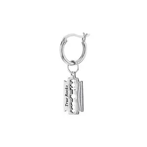 TRUE ROCKS Sterling Mini Razor Blade Charm On Sterling Hoop Earring - Silver