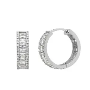 SPERO LONDON Baguette Cubic Zirconia Sterling Pave Hoop Earring - Silver