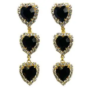 ACHALA HANDCRAFTED Via Dell' Amore Crystal Long Heart Earrings - Black