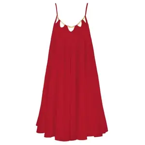 ALINA CERNATESCU Nevara Short Wide Skirted Silk Dress With Metallic Details - Red