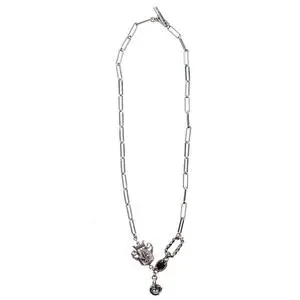 GEM KINGDOM Silver / Red Rebel Rebel Chain Necklace With Garnet - Silver/red