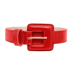 BELTBE Mini Square Narrow Leather Belt - Red