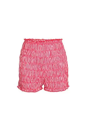 AMY LYNN Danica Cotton Gingham Shirrerd Shorts - Red
