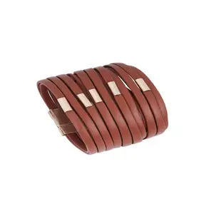 Saachi Multi Strand Vegan Leather Sienna Bracelet - Brown