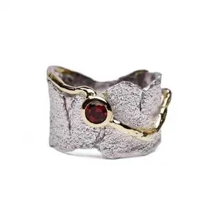 GERMAN KABIRSKI Red / Silver Revele Gold Plated Silver Ring With Rhodolite Garnet