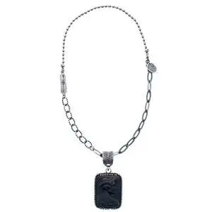 GEM KINGDOM Silver / Black Celestial Vintage Cameo Necklace - Silver/black